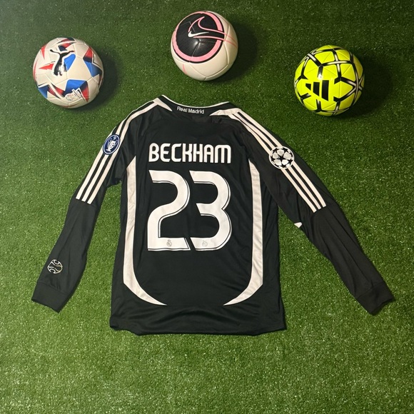 adidas | Shirts | 20607 Away Real Madrid Retro Kit David Beckham Long Sleeve Soccer Jersey ...
